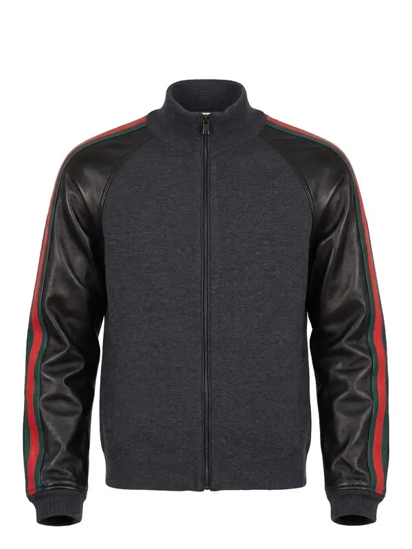 Gucci Wool Zip Jacket With Leather Sleeves - Multicolor