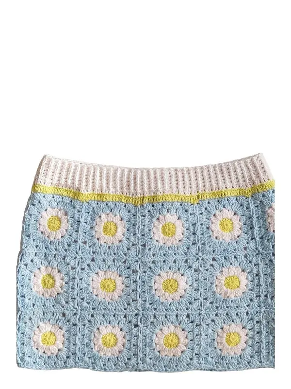 ANA CHIC Daisy Granny Square Handmade Crochet Mini Skirt - Blue