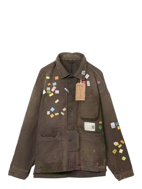 Mihara Yasuhiro Price-tag Sticker Printed Repair Coverall Jacket - Brown