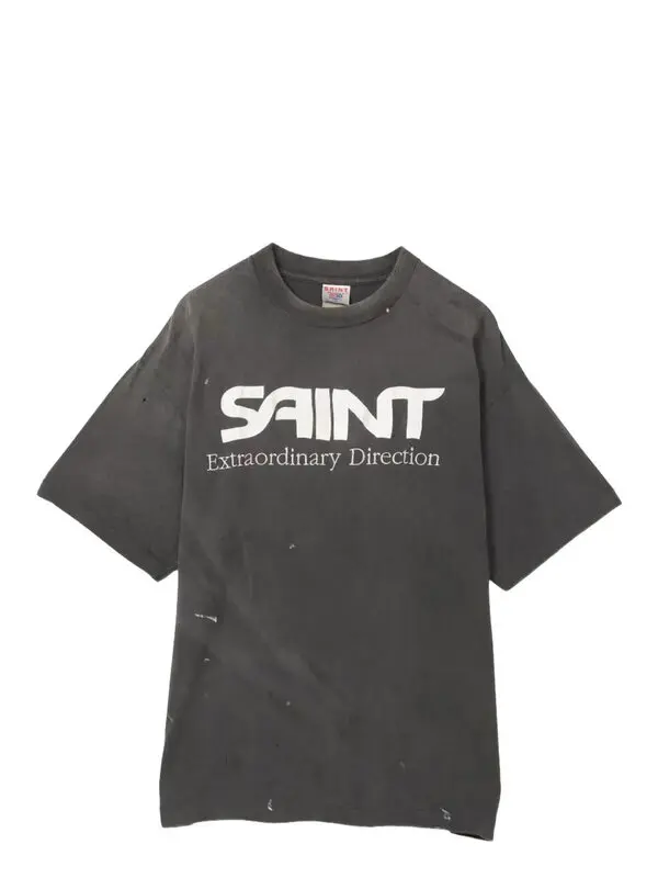 SAINT MXXXXXX Logo-print Distressed T-shirt - Grey