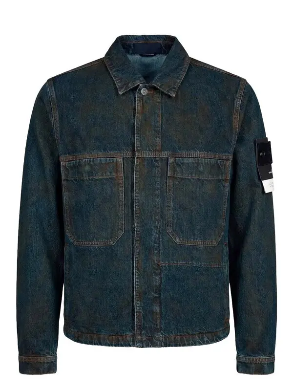 Stone Island Laser Pigment Indigo Denim` Biker Jacket - Multicolor