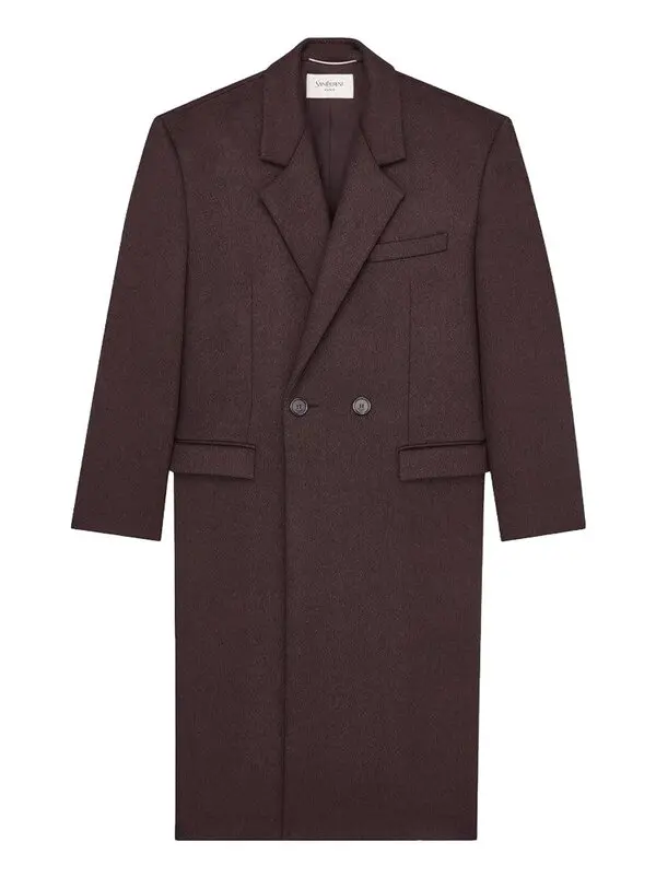 Saint Laurent Coat In Double Face Brushed Wool Felt - Multicolor
