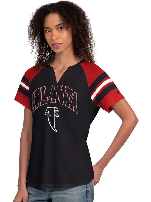 STARTER Atlanta Falcons Game On Notch Neck Raglan T-shirt - Black