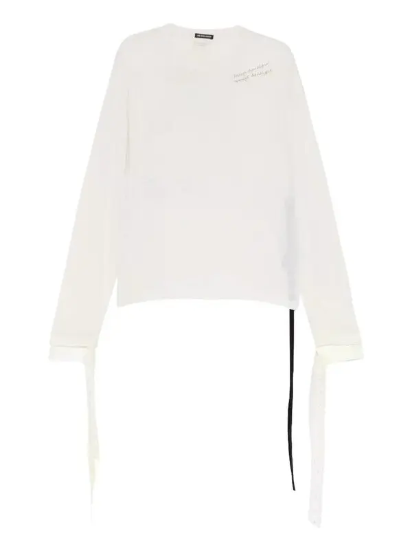 ANN DEMEULEMEESTER Lace-trim Long-sleeve T-shirt - Neutrals