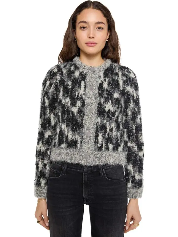 MOTHER The Padded Crop Cardigan Ivory Heather Grey Shirt - Black