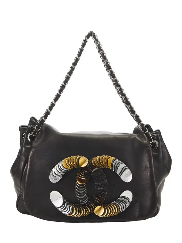 Chanel Lambskin 'cc' Disc Accordion Flap - Black