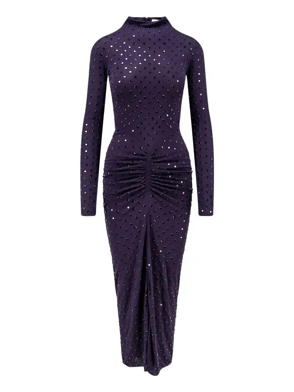 Alaïa Long Viscose Dress With All-over Rhinestones - Multicolor