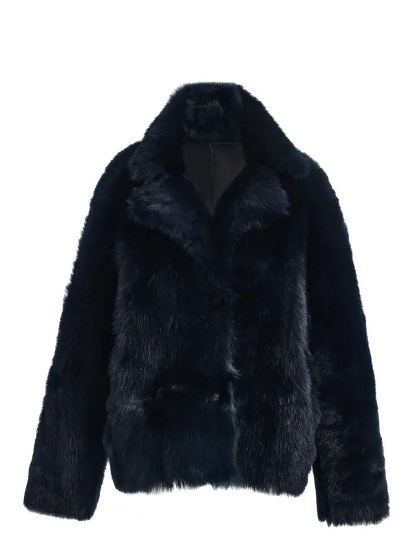 NILI LOTAN Luce Shearling Coat - Navy