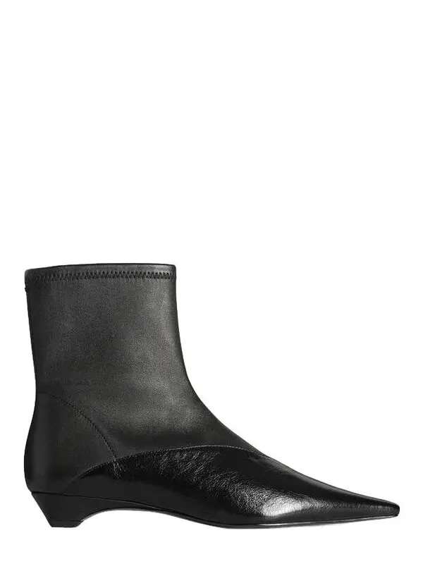Cos Paneled Pointed Leather Wedge Ankle Boots - Black
