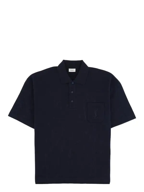 Saint Laurent Polo Cassandre In Piqué Di Cotone - Blue