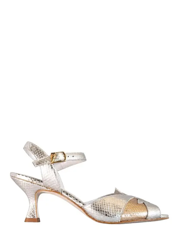 TERRY DE HAVILLAND Zia Low Gold Sandal Heels - Gold/silver
