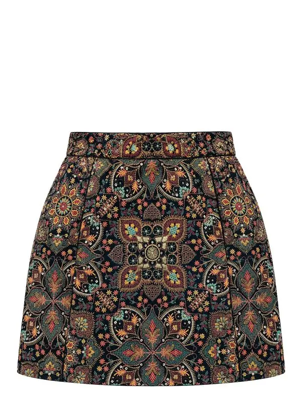 RICHA SHARMA Artisan Hand-embroidered Mini Skirt - Black/brown