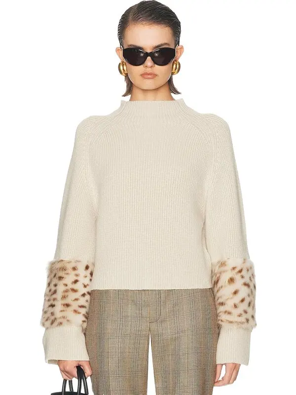 Lapointe Merino Mock Neck Sweater With Patch - Sand