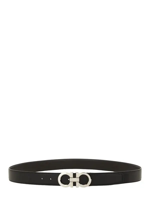 FERRAGAMO Cintura Gancini In Pelle - Black