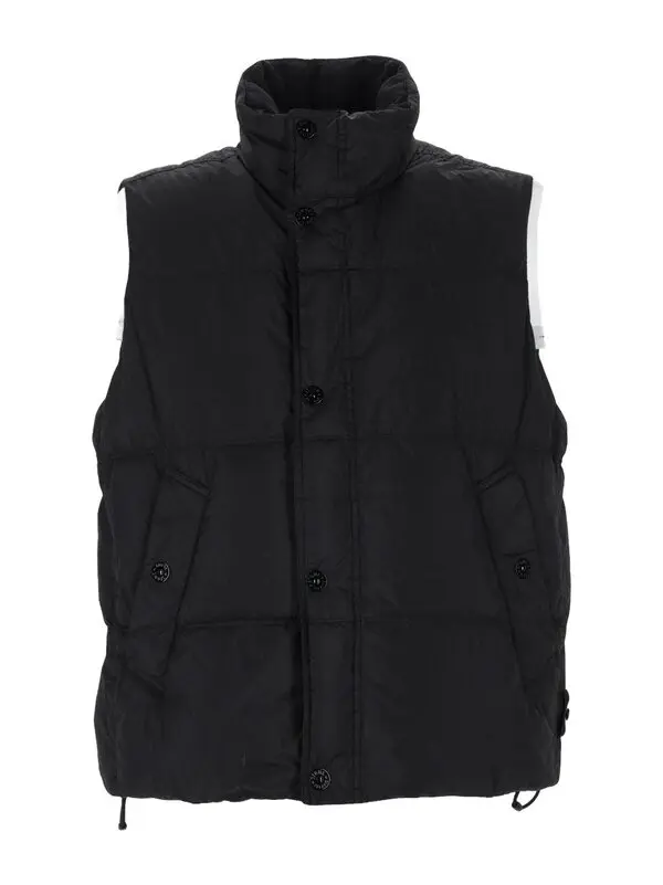 Stone Island Gilet Imbottito In Piuma Resistente Al Vento Con Antigoccia - Black