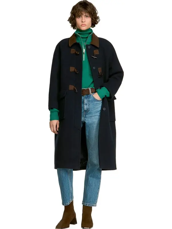 Sandro Double-faced Wool Duffel Coat - Navy Blue