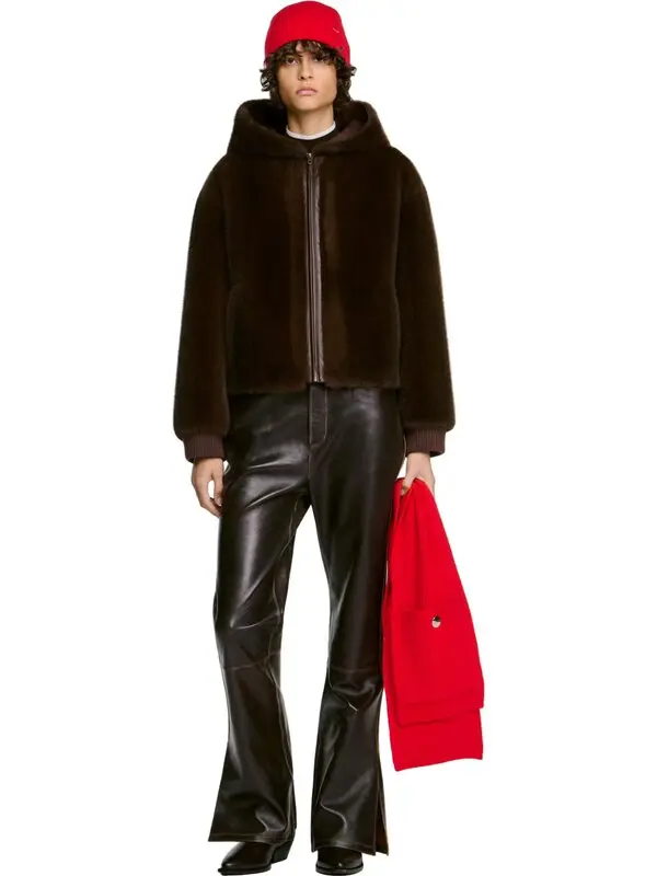 Sandro Faux Fur Coat With Hood - Black Brown