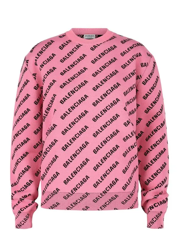 Balenciaga Allover Logo Cropped Sweater Black - Pink