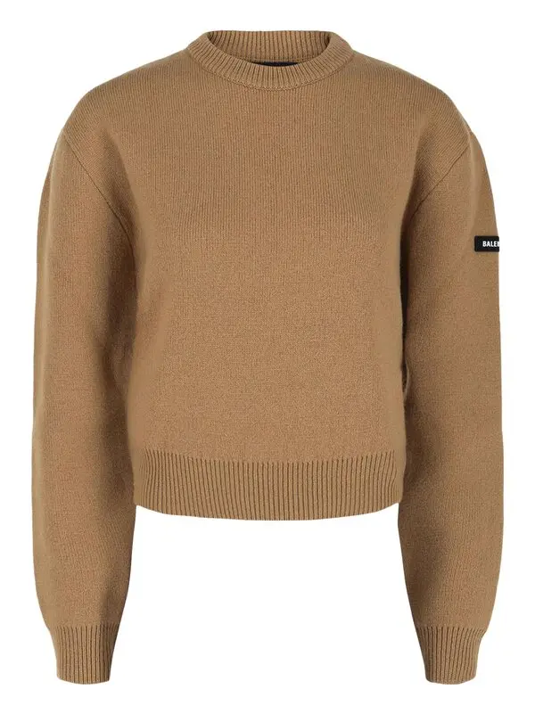 Balenciaga Cropped Wool Sweater 'dark Beige - Tan