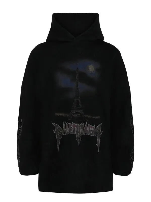 Balenciaga Paris Moon Fleece Hoodie - Black