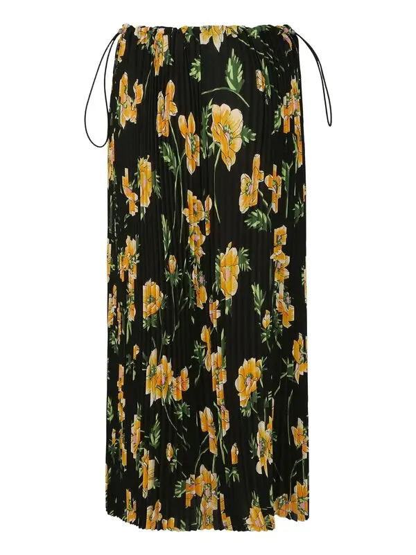 Balenciaga Floral Pleated Drawstring Skirt Yellow - Black