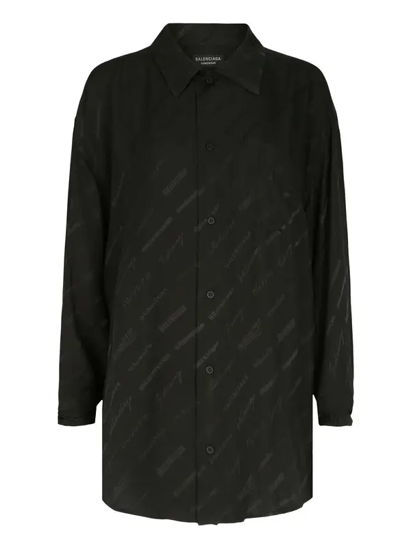Balenciaga Minimal Logomania Long-sleeve Silk Shirt - Black