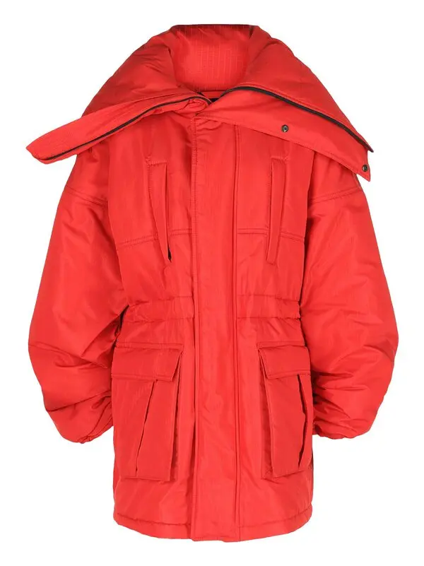 Balenciaga Draped Collar Padded Parka - Red