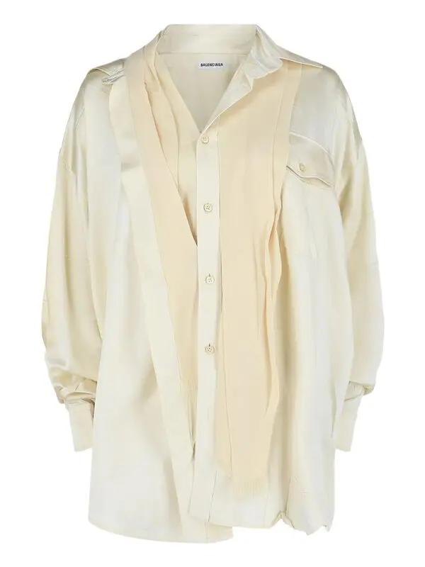 Balenciaga Patched Scarf Shirt In Fluid Satin 'ivory - Cream