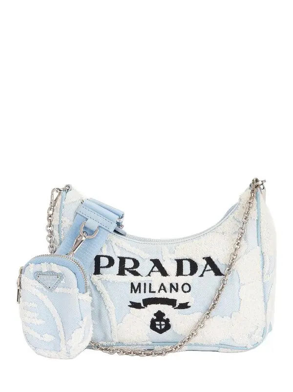 Prada Embroidered Drill Re-edition 2005 Shoulder Bag - Blue
