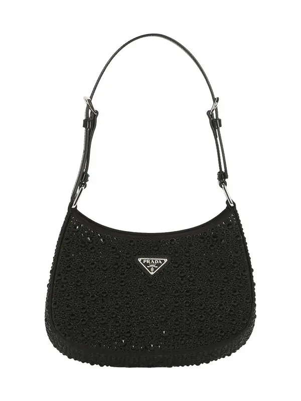 FWRD RENEW Prada Satin Embellished Cleo Shoulder Bag - Black