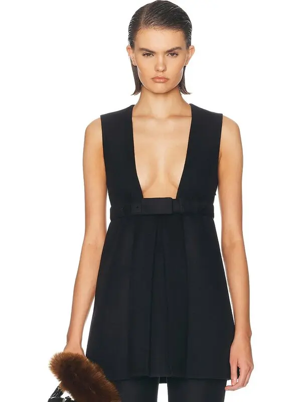 Miu Miu Lana Double Cerata Top In Navy - Bleu