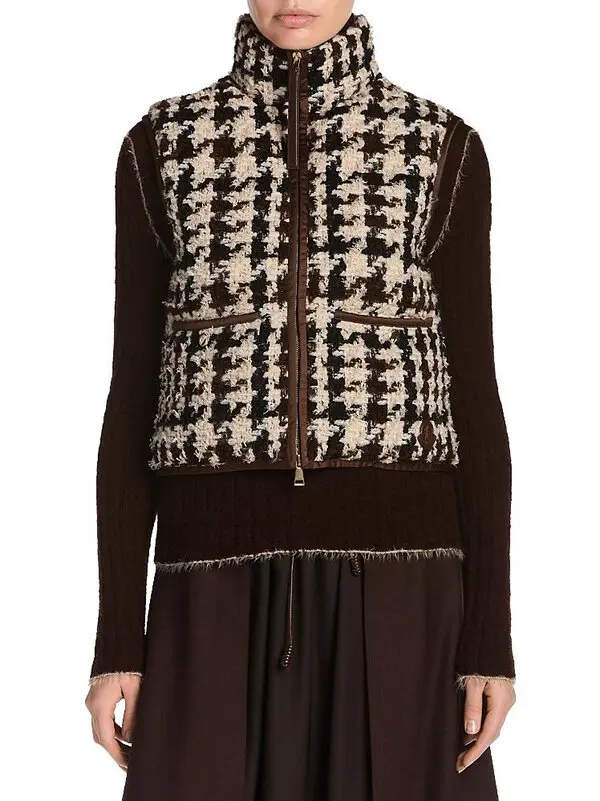 Moncler Emotionnalite Tweed Down Zippered Vest - Light Beige