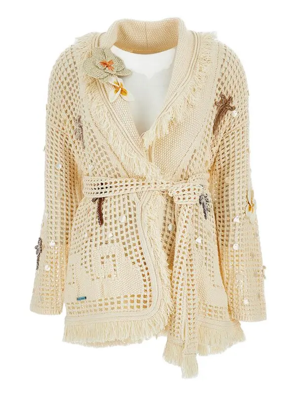Alanui Cardigan Lungo 'where The Waves Begins - Beige