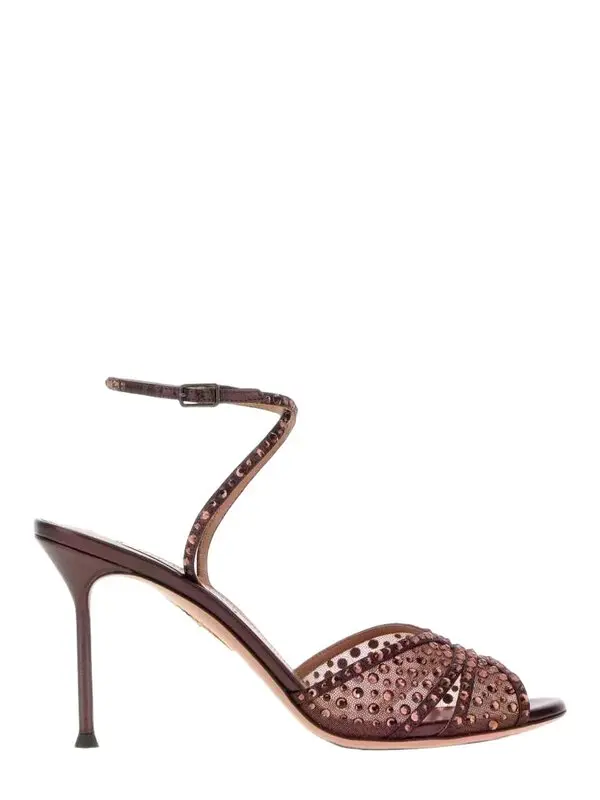 AQUAZZURA Lover Embellished Tulle Sandals - Brown