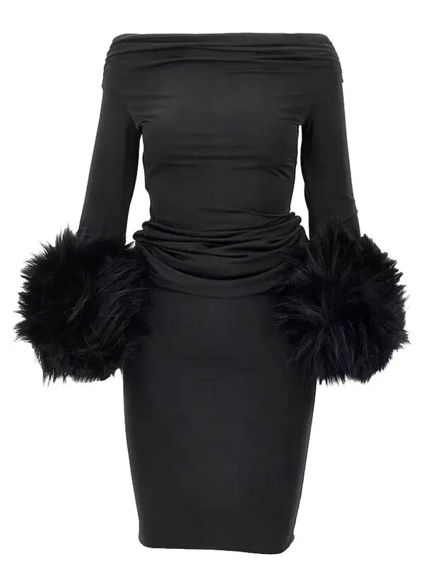 Andamane Faux-fur Trim Off-the-shoulder Maxi Dress - Black
