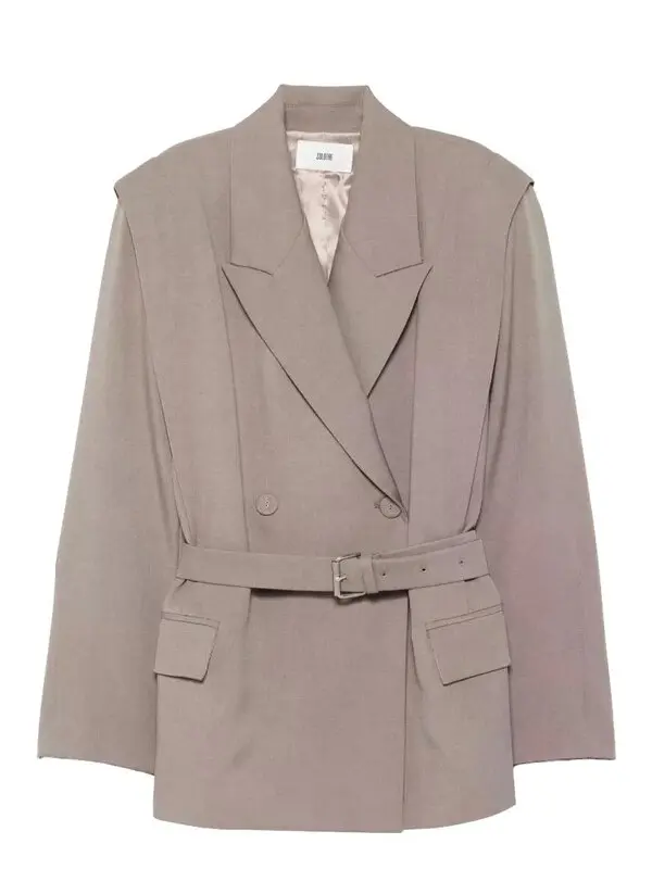 SOLOTRE Belted Double-breasted Jacket - Neutrals