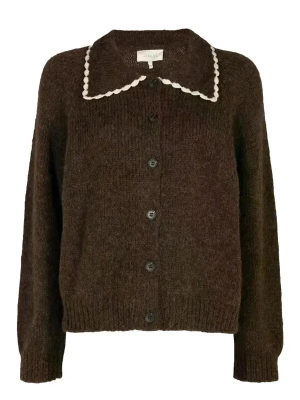 The Great. Crochet-trim Collar Cardigan - Brown