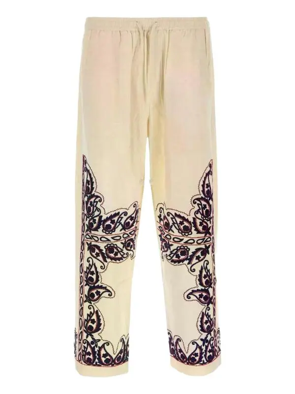 BAZISZT Memento Paisley-embroidered Silk Trousers - Neutrals