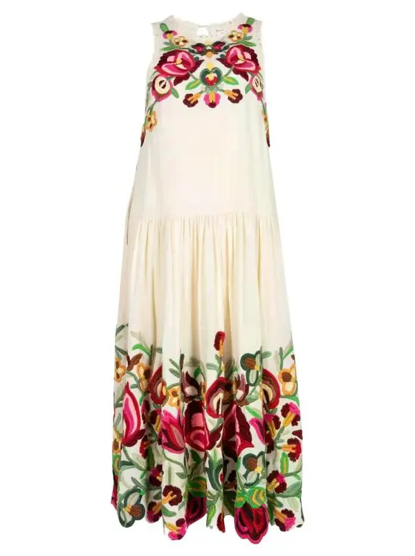 Sea Wilhelmina Floral-embroidered Midi Dress - Neutrals
