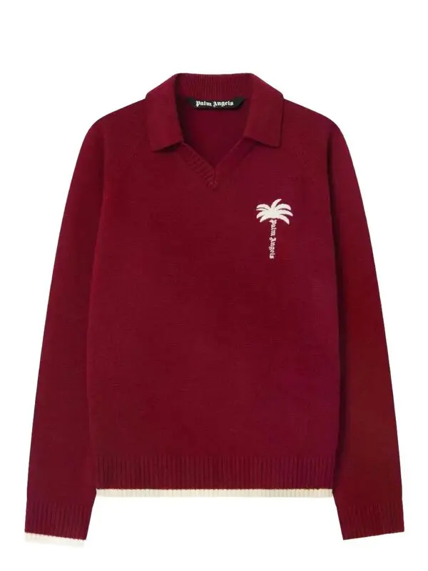 Palm Angels Palm Tree Knit Loose V-neck Jumper - Red
