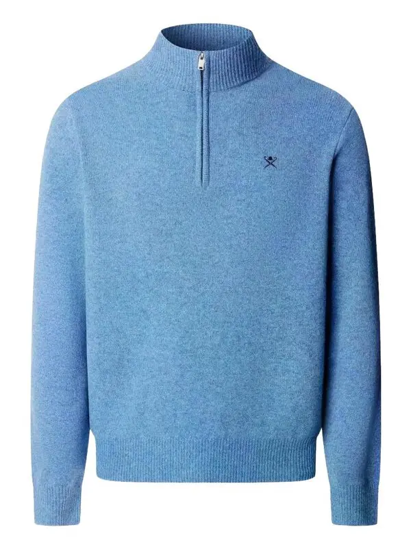 HACKETT  London Quarter-zip Lambswool Sweater - Blue
