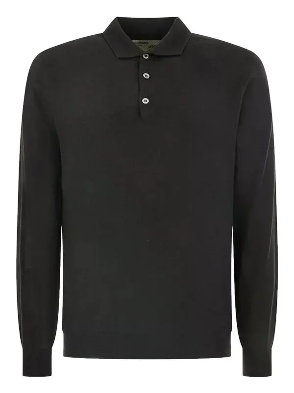 CUSTOMER LOVERS Long-sleeve Knitted Polo Shirt - Black