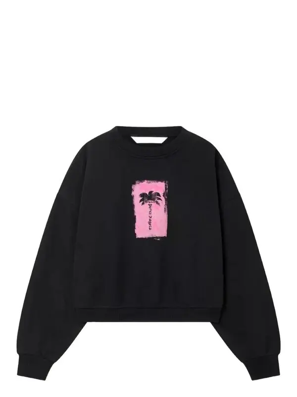 Palm Angels Brushed Palm Tree Loose Crop Sweater - Black