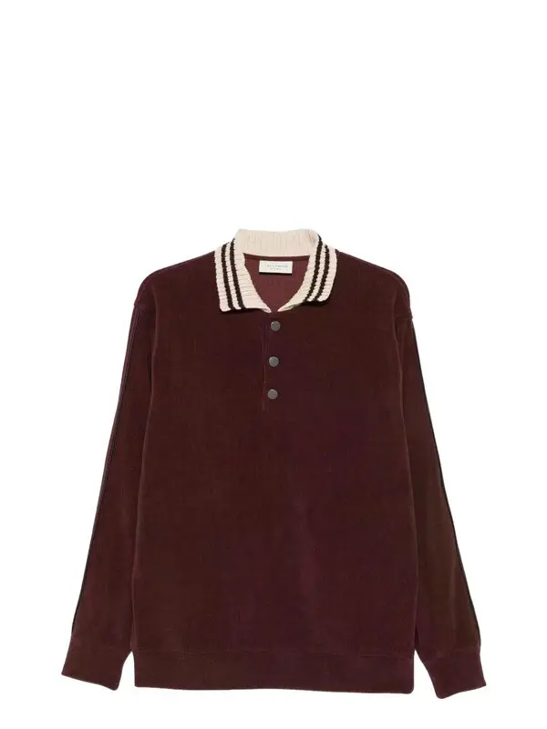 YES LONDON Striped-collar Button-fastening Sweatshirt - Red