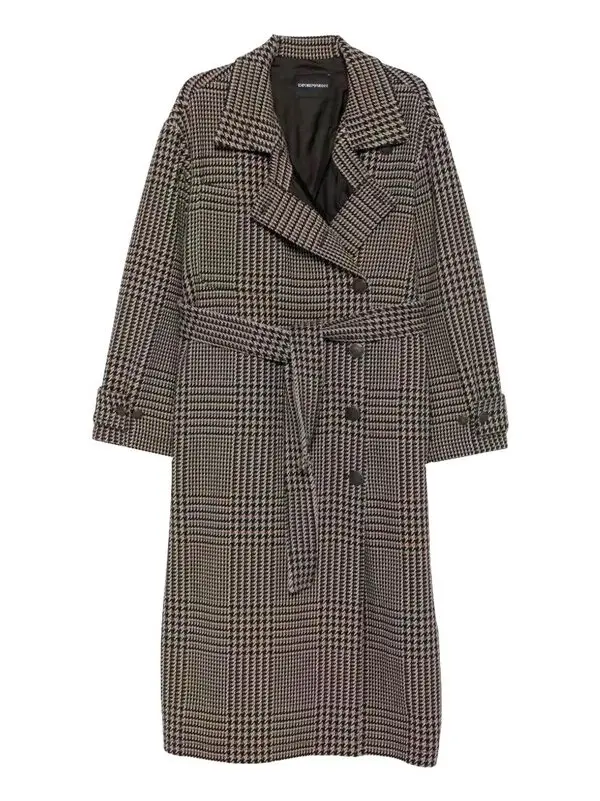 Emporio Armani Prince Of Wales Check Belted Coat - Black