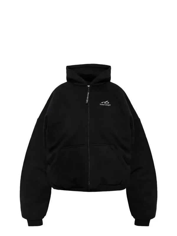 Balenciaga Logo-print Zip-up Hoodie - Black