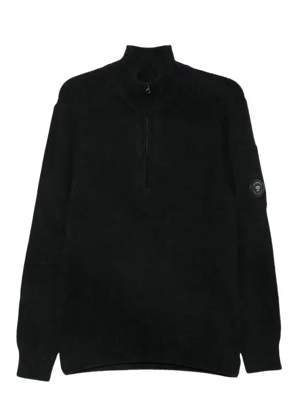 C.P. COMPANY Quarter-zip Lens-detail Sweater - Black