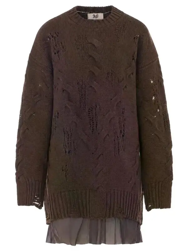ANIYE BY Maxipull Tina Distressed Cable-knit Mini Dress - Brown