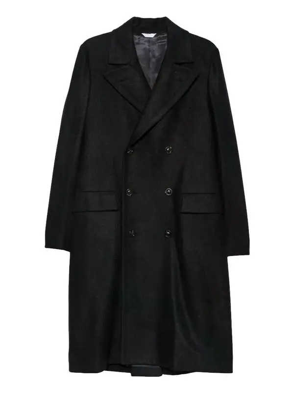 Boglioli Herringbone Double-breasted Coat - Black