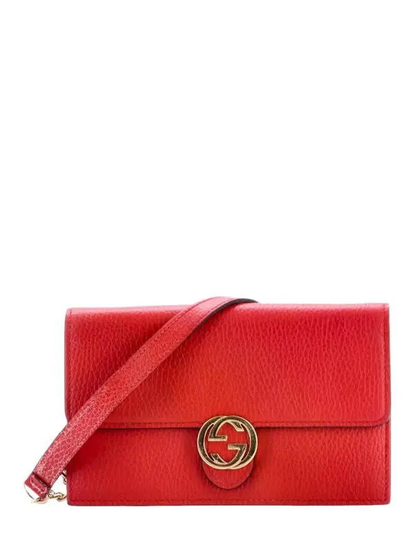 Gucci Interlocking Wallet On Chain Leather Crossbody Bag - Red